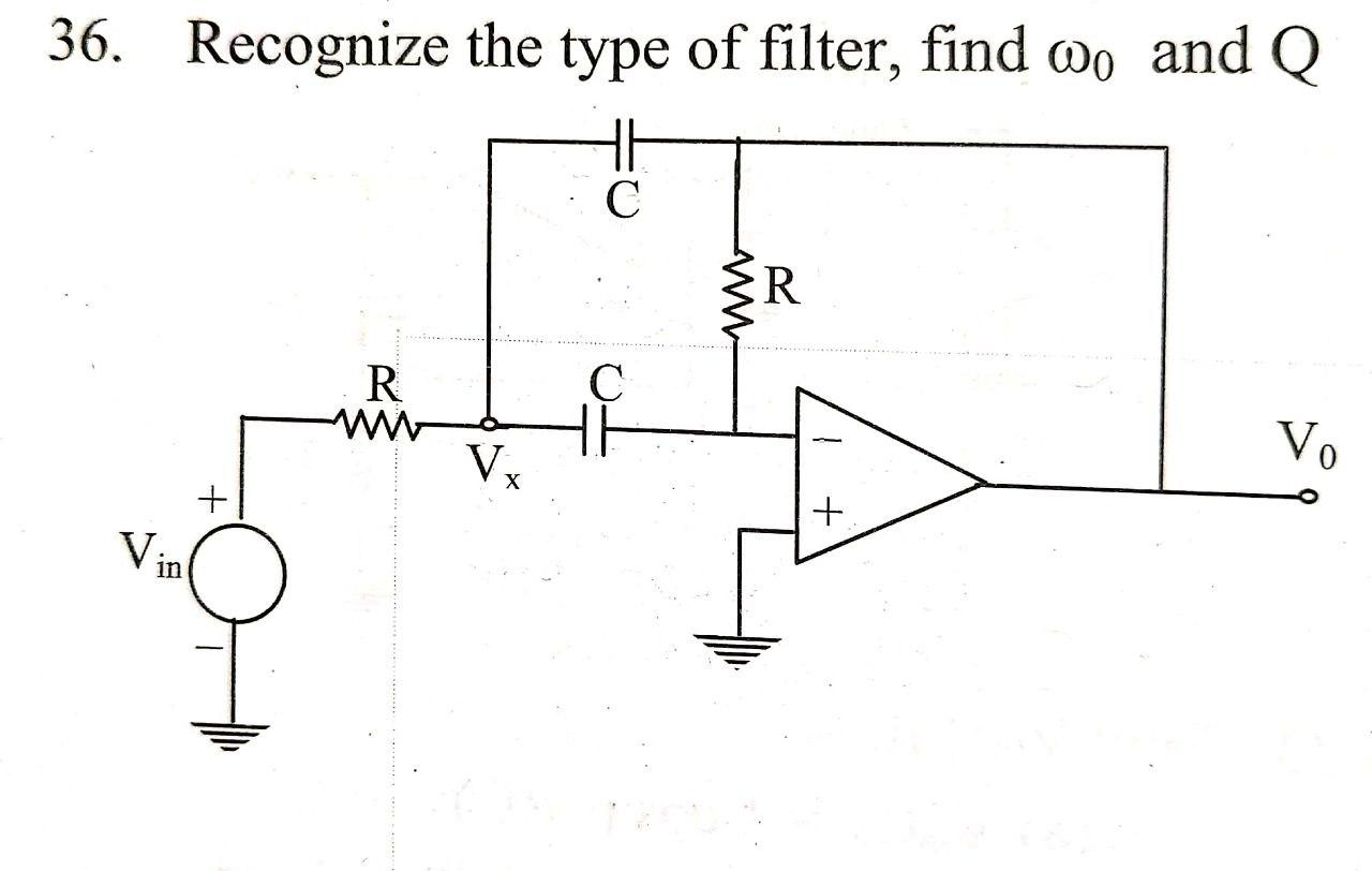Solved 36. Recognize the type of filter, find wo and Q С R R | Chegg.com