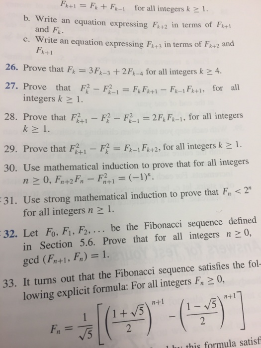 Solved Fi1 Fk Fk 1 For All Integers K 2 1 B Write An 