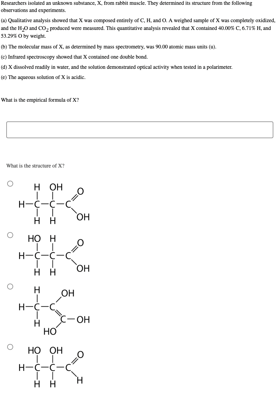 Solved Researchers isolated an unknown substance, X, from | Chegg.com
