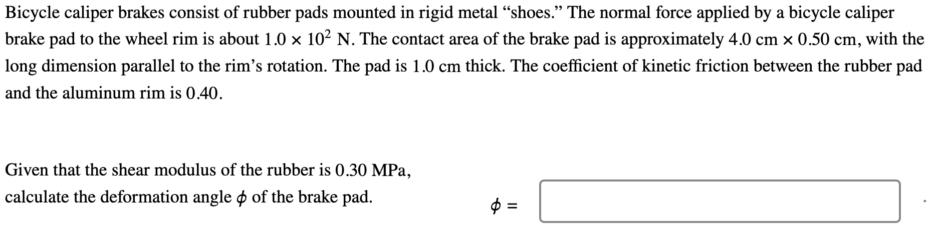 Solved Bicycle caliper brakes consist of rubber pads mounted | Chegg.com