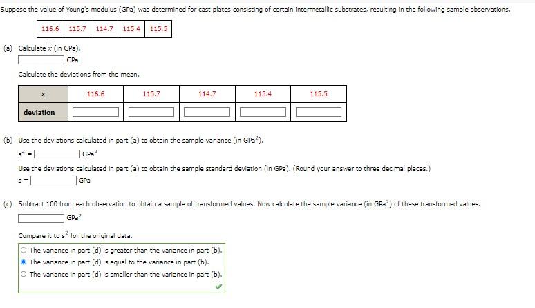 Solved (a) Calculate xˉ( in GPa) GPa Calculate the | Chegg.com