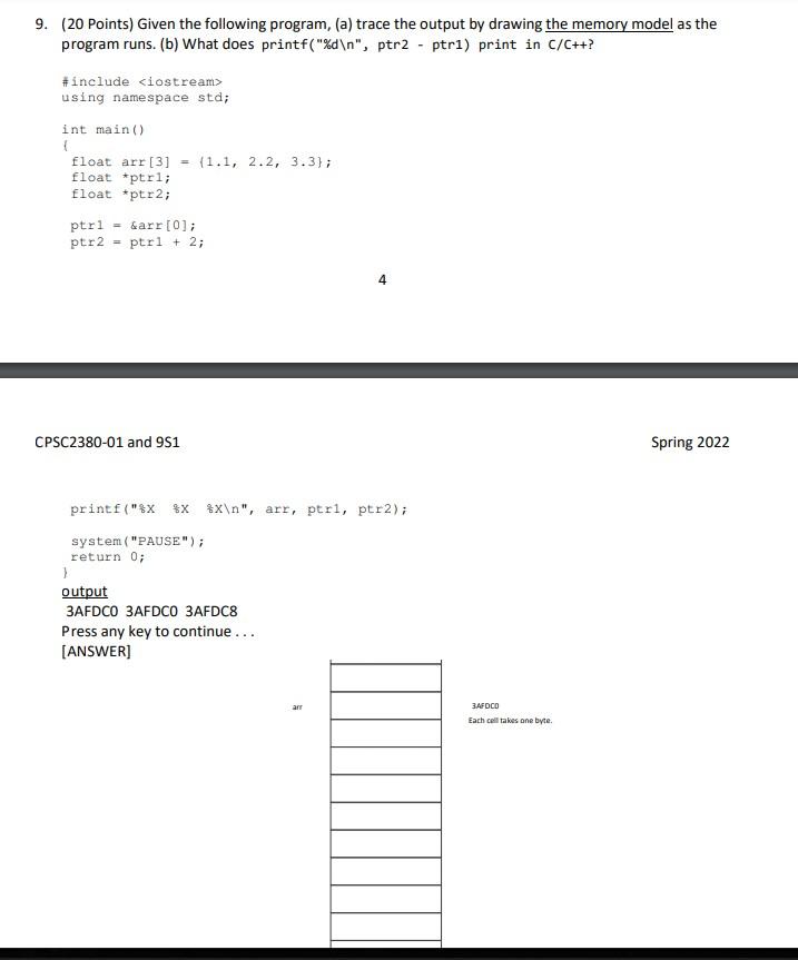 Solved 9. (20 points) Given the following program, (a) trace | Chegg.com