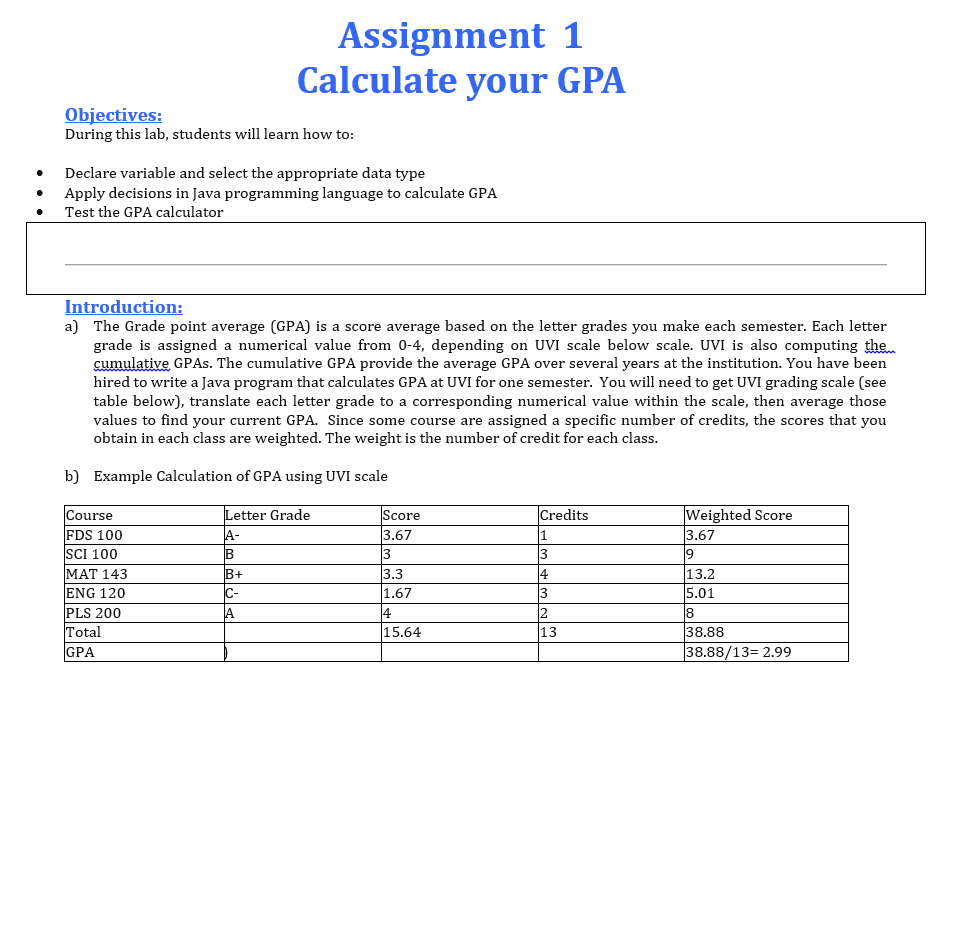 Solved Assignment 1 Calculate your GPA Obiectives During | Chegg.com