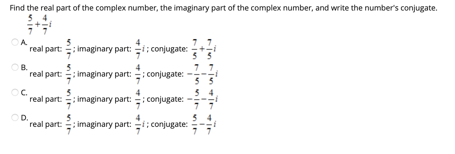 Solved + real part: : Find the real part of the complex | Chegg.com