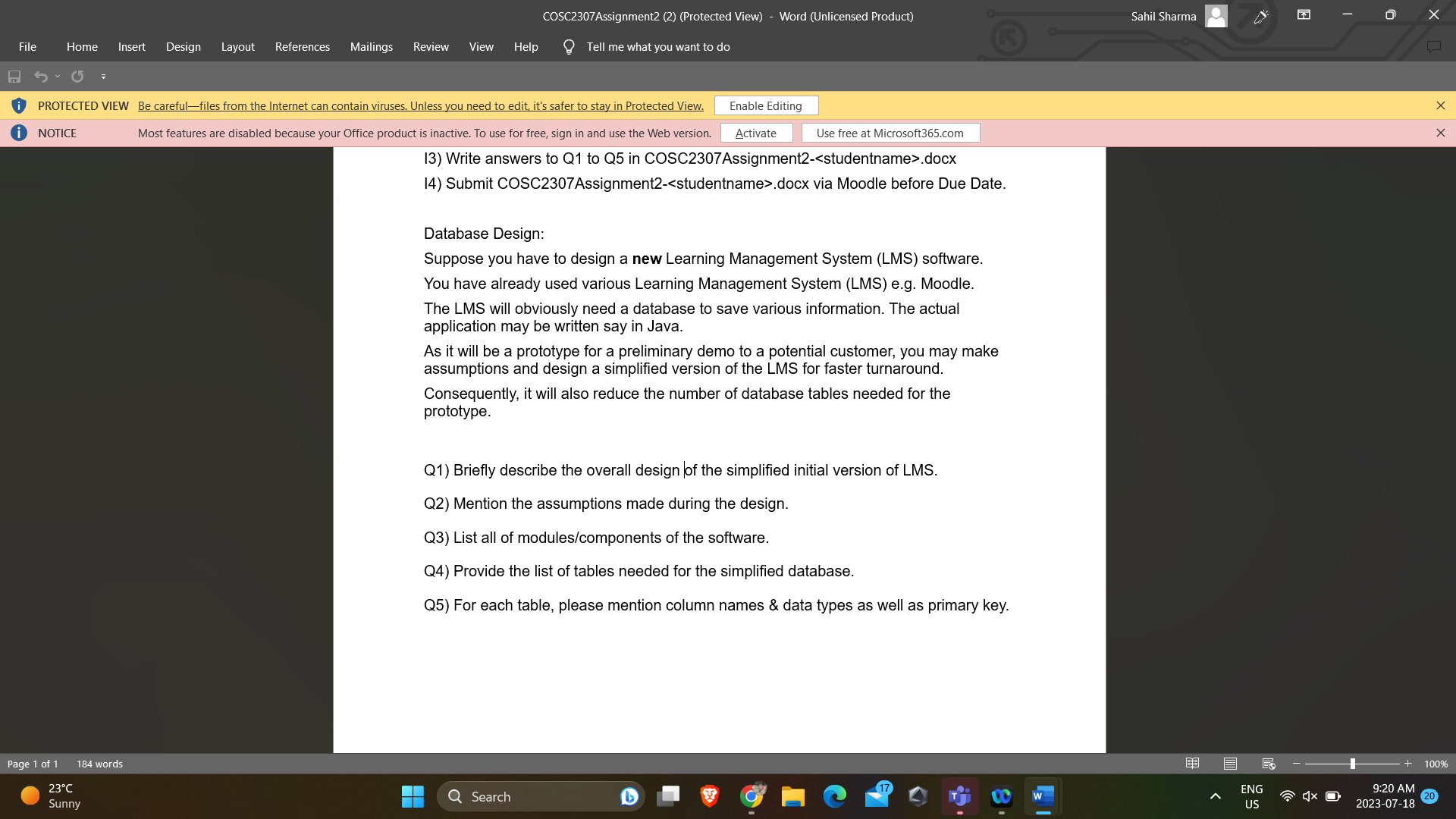 Solved 14) Submit COSC2307Assignment2-.docx via Moodle | Chegg.com