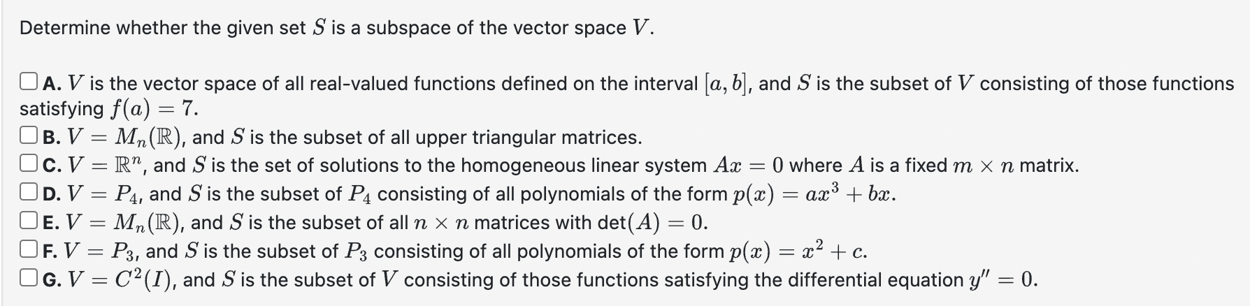 Solved Determine whether the given set S is a subspace of | Chegg.com