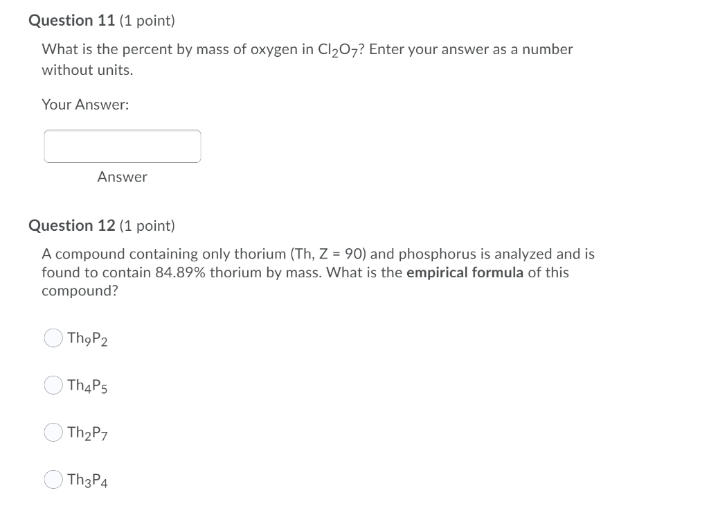 Solved Question 11 (1 point) What is the percent by mass of | Chegg.com