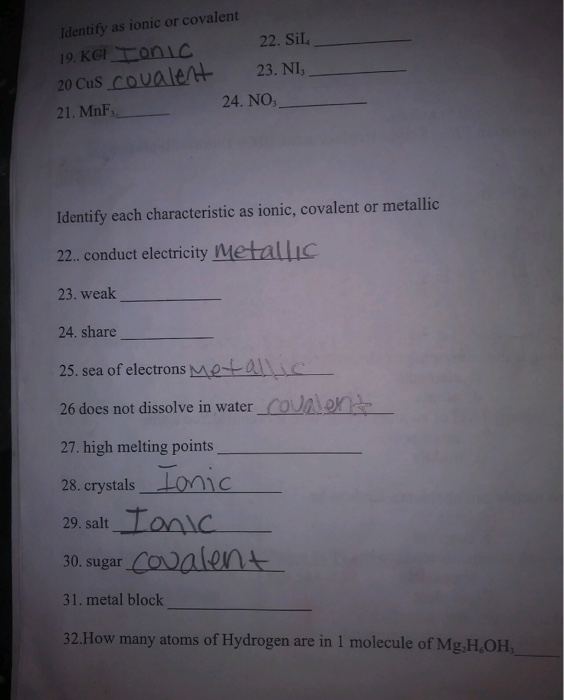 Solved Identify as ionic or covalent 19. KConic22. SiL, 20 | Chegg.com