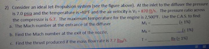 Solved 2) Consider an ideal Jet-Propulsion system (see the | Chegg.com