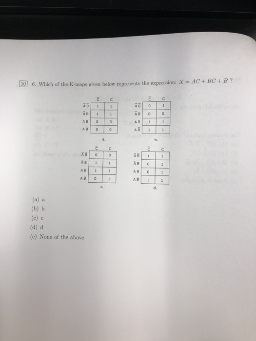 Solved 6 Which of the K-maps given below represents the | Chegg.com