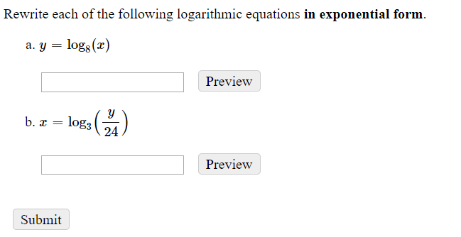 Solved Rewrite each of the following exponential equations | Chegg.com