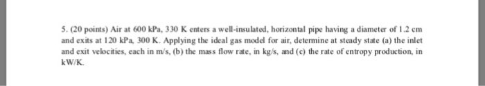 Solved 5. (20 points) Air at 600 kPa, 330 K enters a | Chegg.com