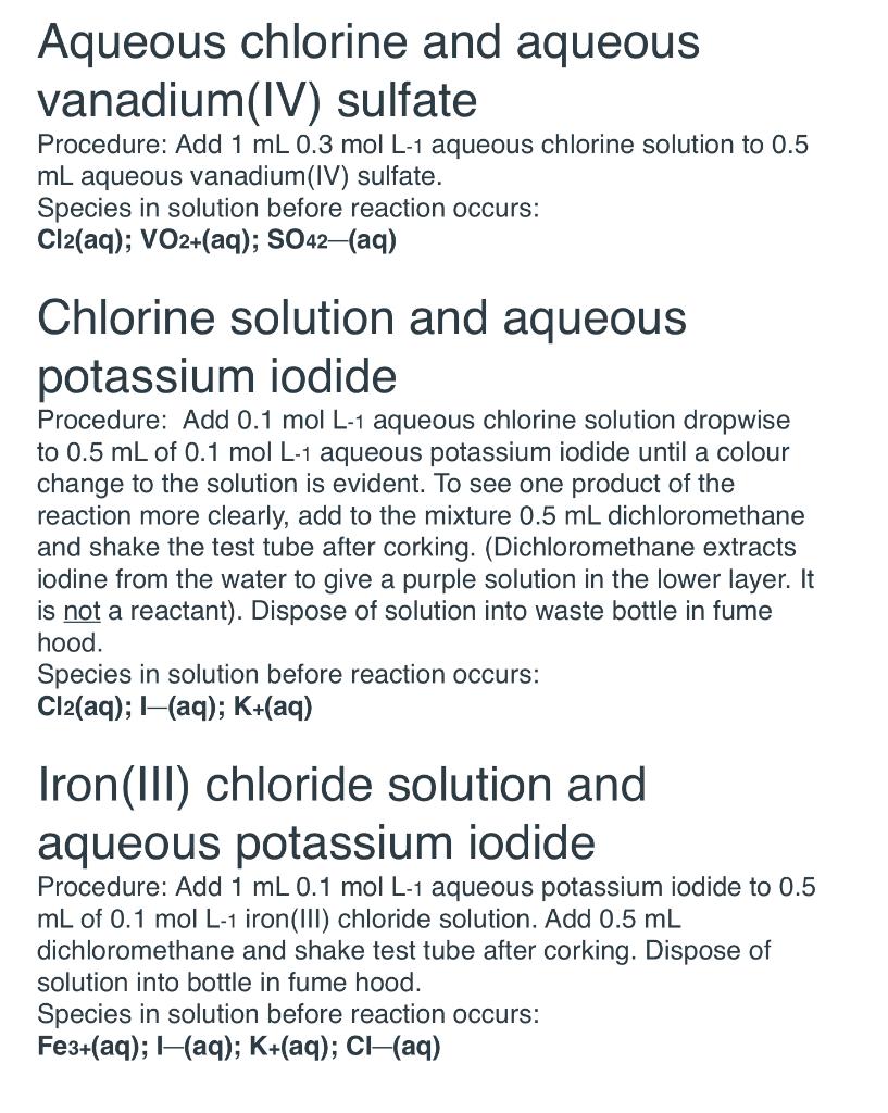 Solved Experiment 2: Aqueous chlorine and aqueous | Chegg.com