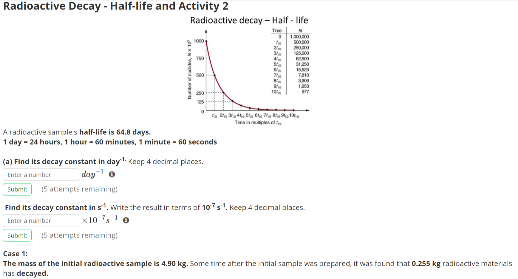 Solved Radioactive Decay - Half-life and Activity 2 | Chegg.com