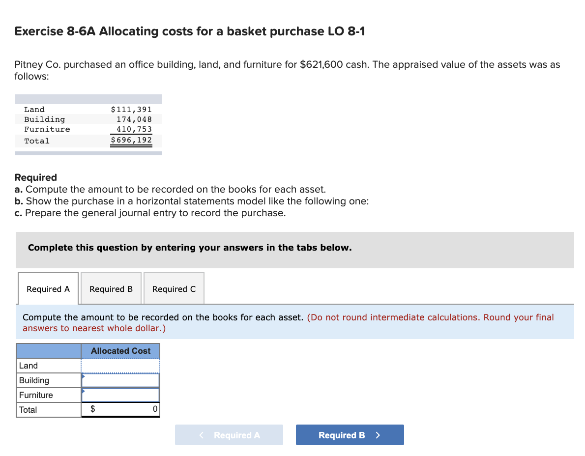 Solved Exercise 8-6A Allocating costs for a basket purchase | Chegg.com
