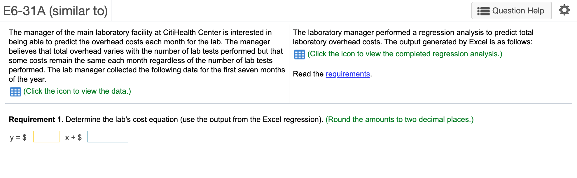 Solved E6-31A (similar to) Question Help The manager of the | Chegg.com