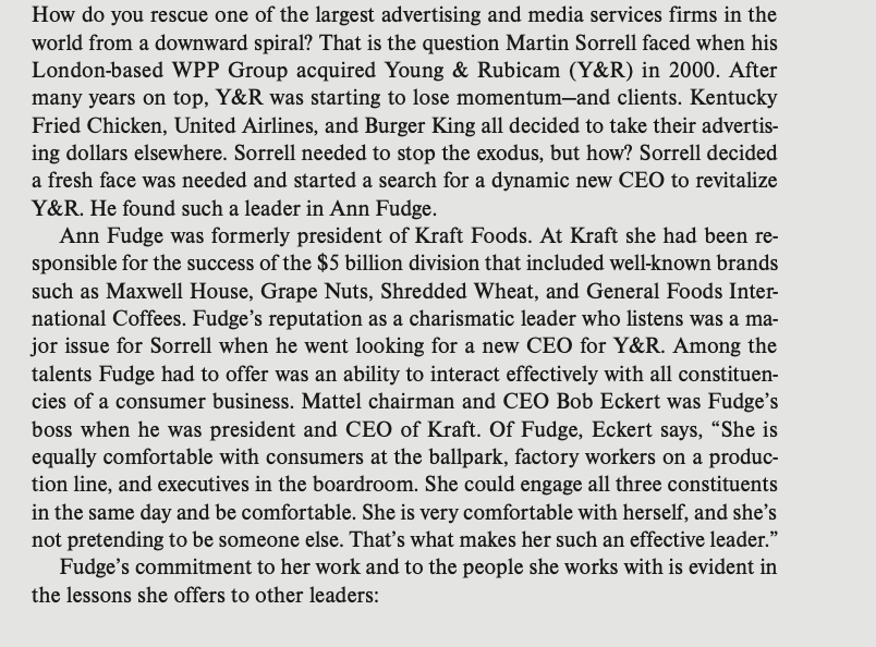 Solved Read the mini-case, Lessons in Leadership from | Chegg.com