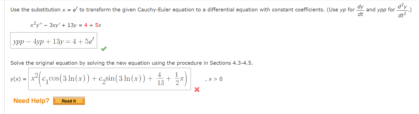 Solved dy Use the substitution x = et to transform the given | Chegg.com