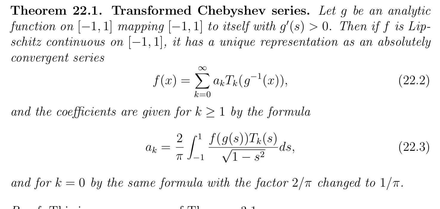 Solved Theorem 22.1. Transformed Chebyshev series. Let g be | Chegg.com