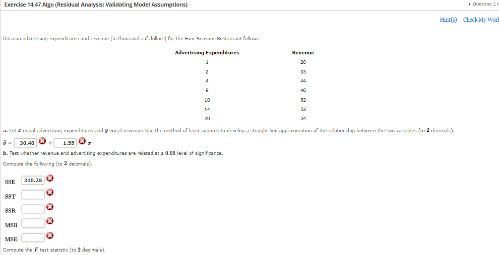Exercise 14.47 Algo (Residual Analysis: Validating | Chegg.com