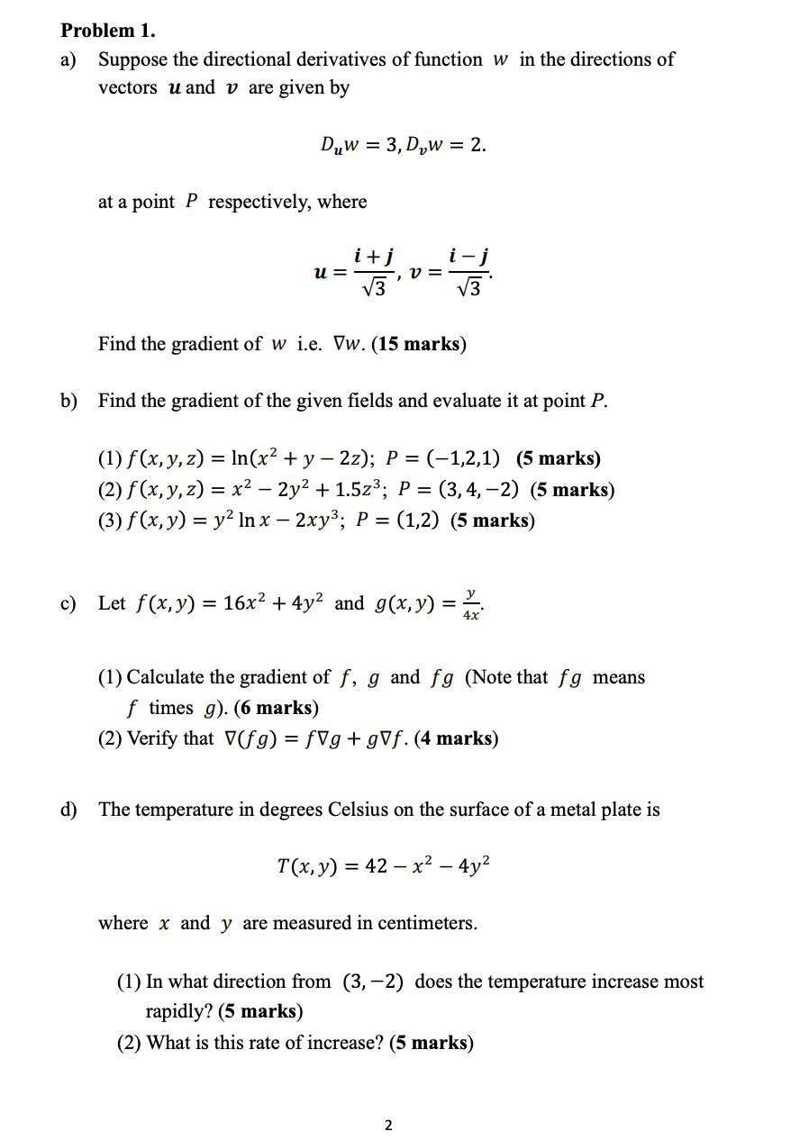 Solved Problem 1. a) Suppose the directional derivatives of | Chegg.com