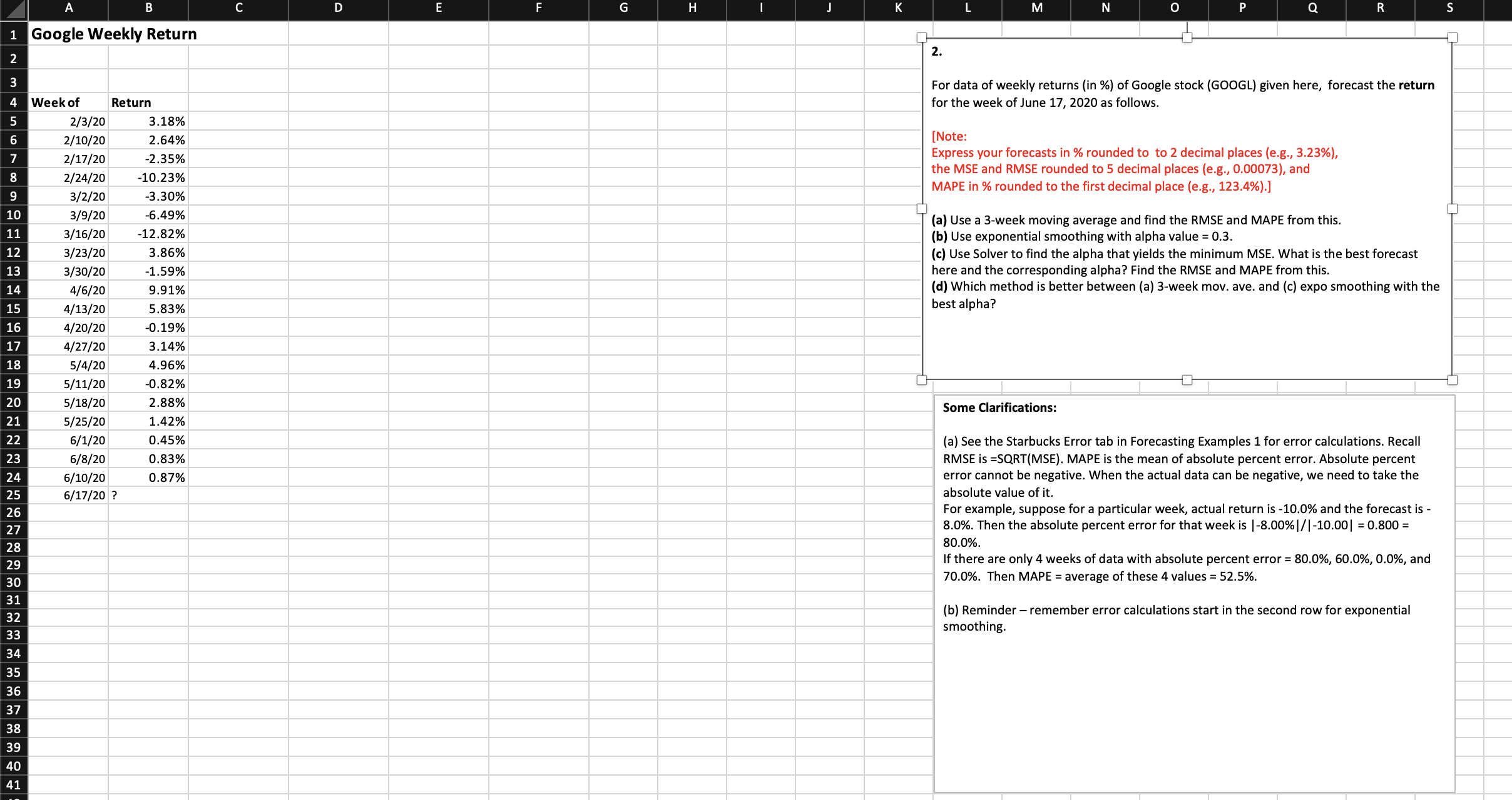 Solved Google Weekly Return 2. For data of weekly returns | Chegg.com