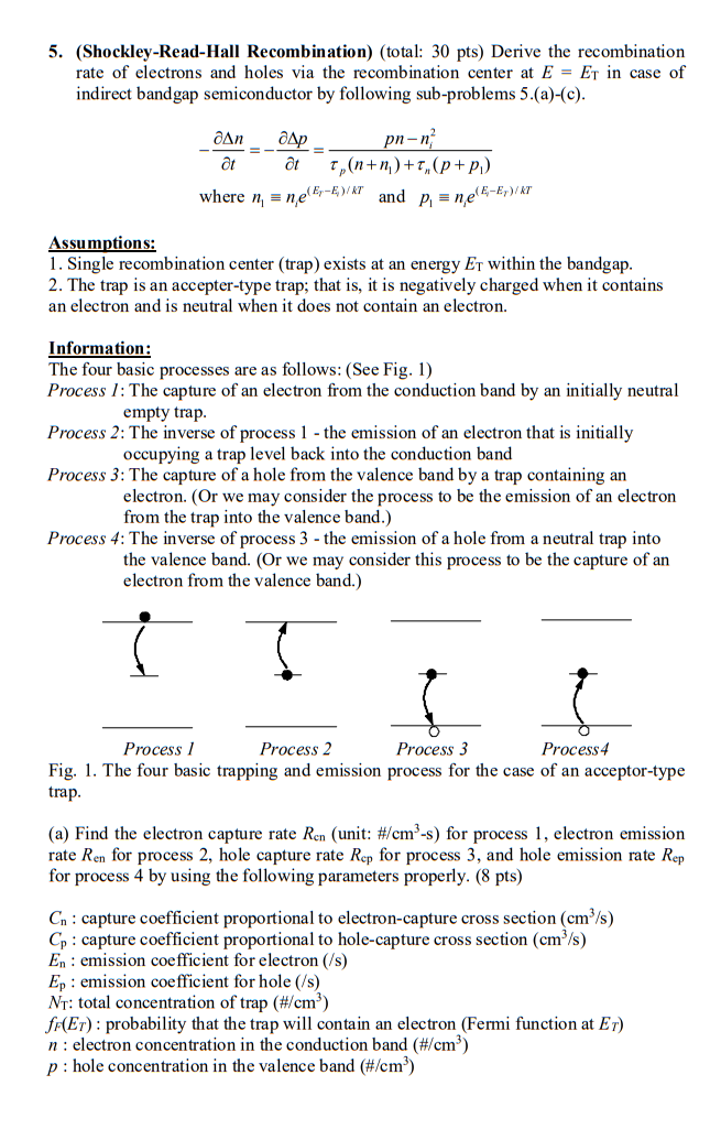 5. (Shockley-Read-Hall Recombination) (total: 30 pts) | Chegg.com