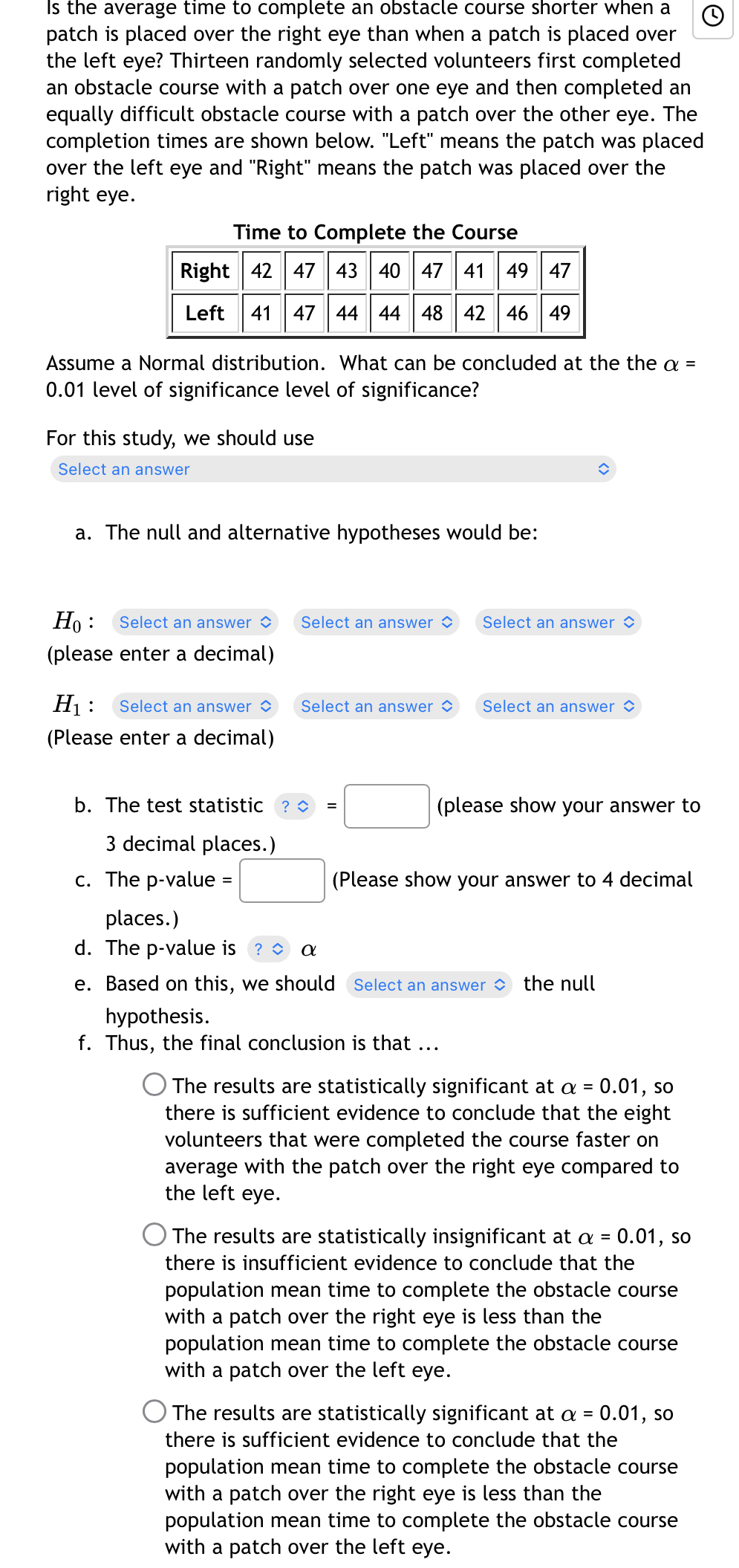 Is the average time to complete an obstacle course | Chegg.com