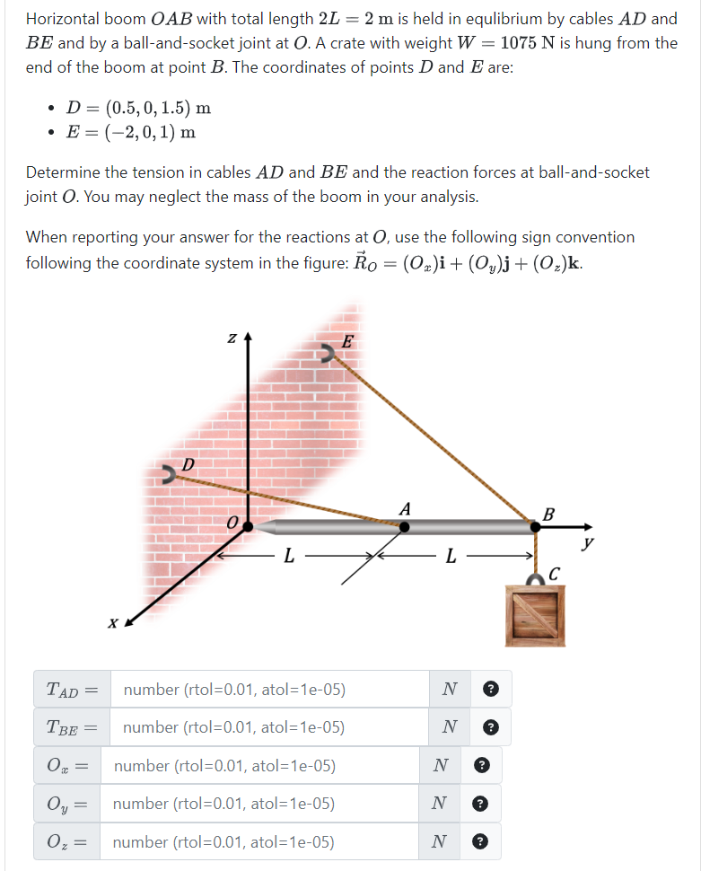 Solved Horizontal boom OAB with total length 2L=2 m is held | Chegg.com