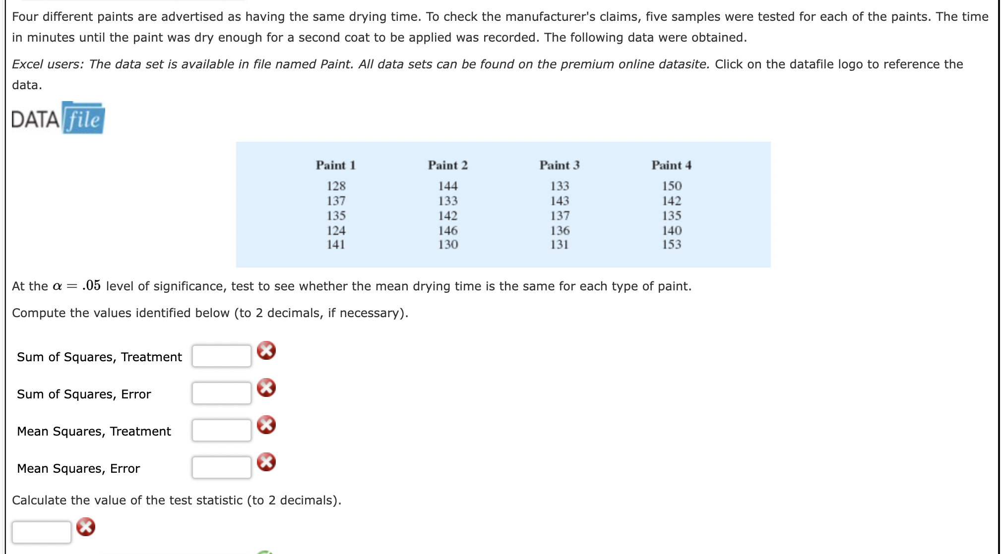 Solved Four different paints are advertised as having the | Chegg.com