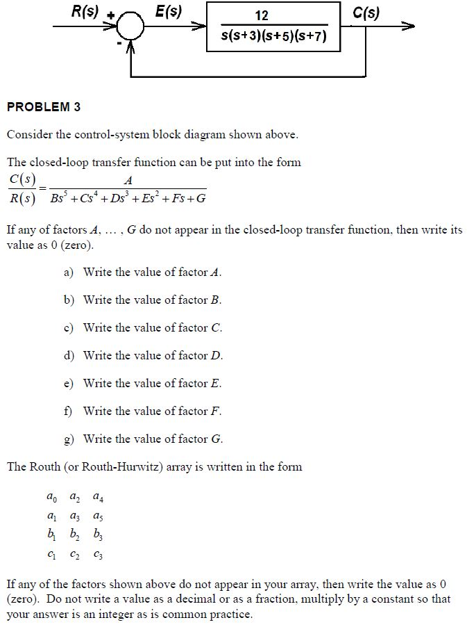 Solved R($) C(s) 12 s(s+3)(s+5)(s+7) PROBLEM 3 Consider the | Chegg.com