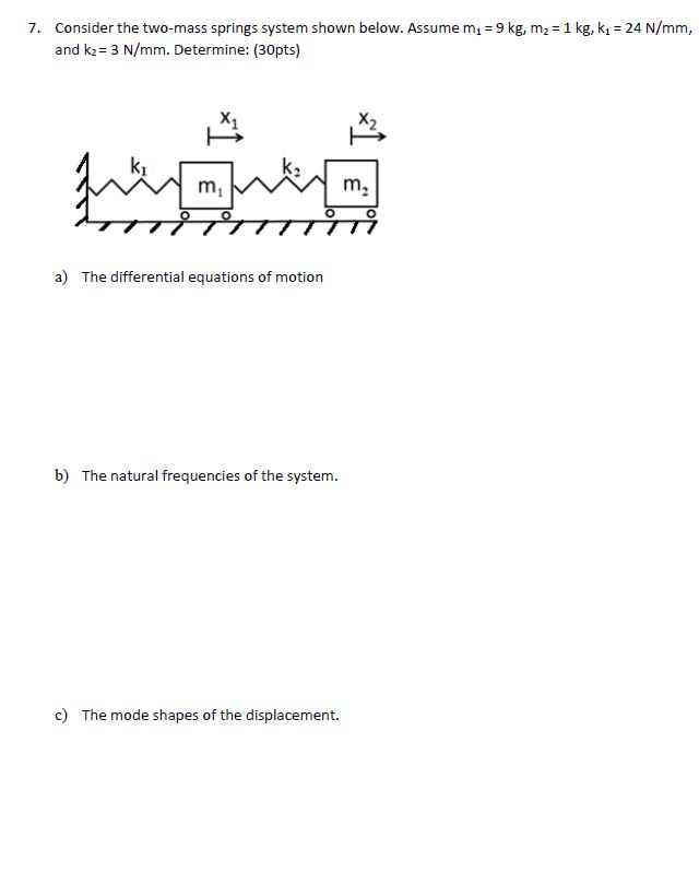 Solved 7. Consider the two-mass springs system shown below. | Chegg.com
