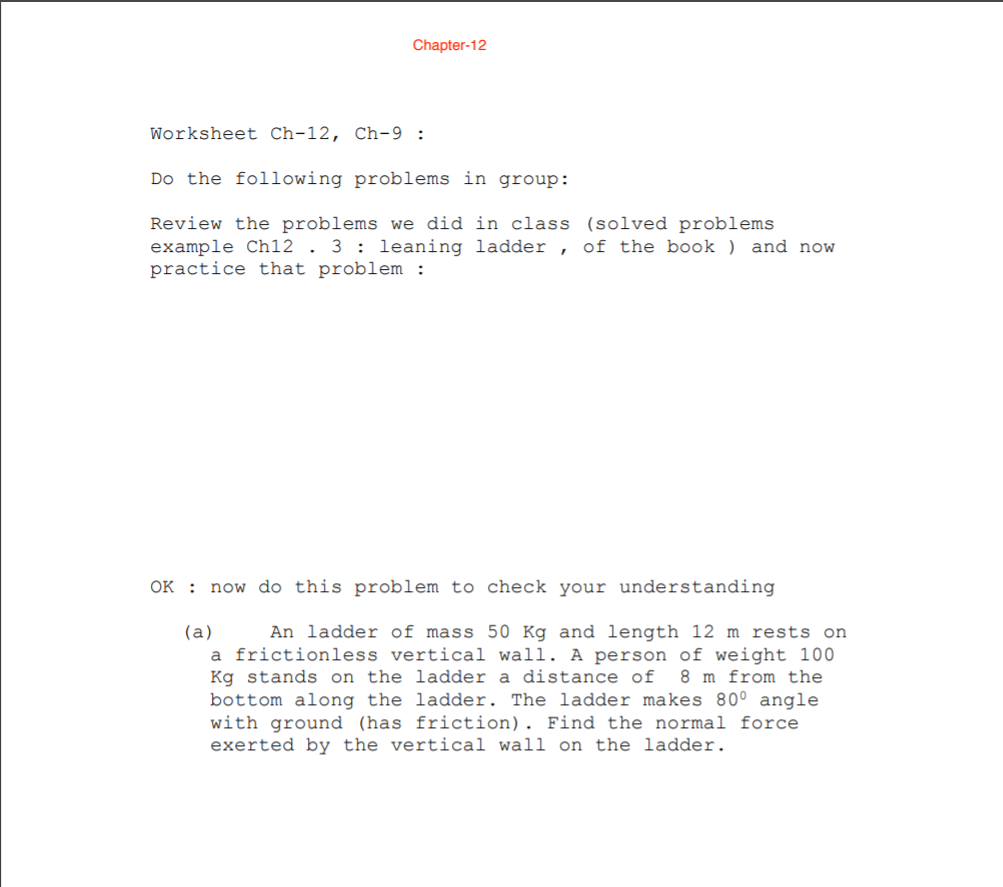 Solved Chapter-12 Worksheet Ch-12, Ch-9 : Do the following | Chegg.com