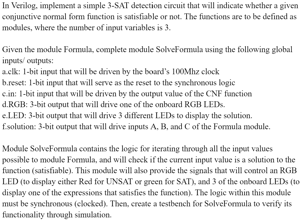 Solved In Verilog, implement a simple 3-SAT detection | Chegg.com