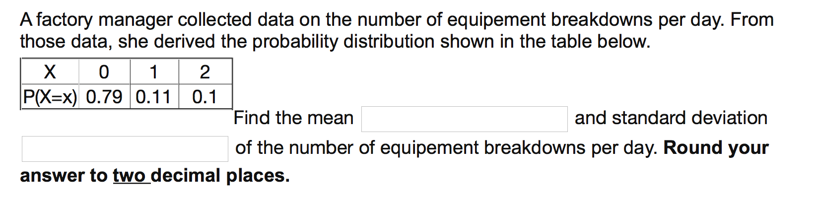 Solved A factory manager collected data on the number of | Chegg.com