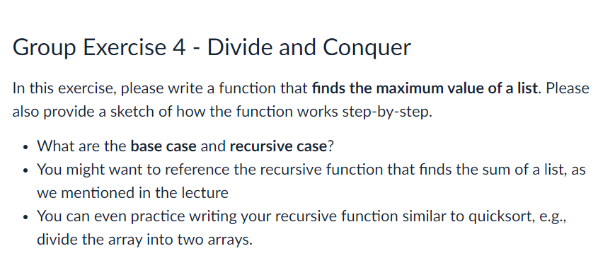 Solved Group Exercise 4 - Divide and Conquer In this | Chegg.com