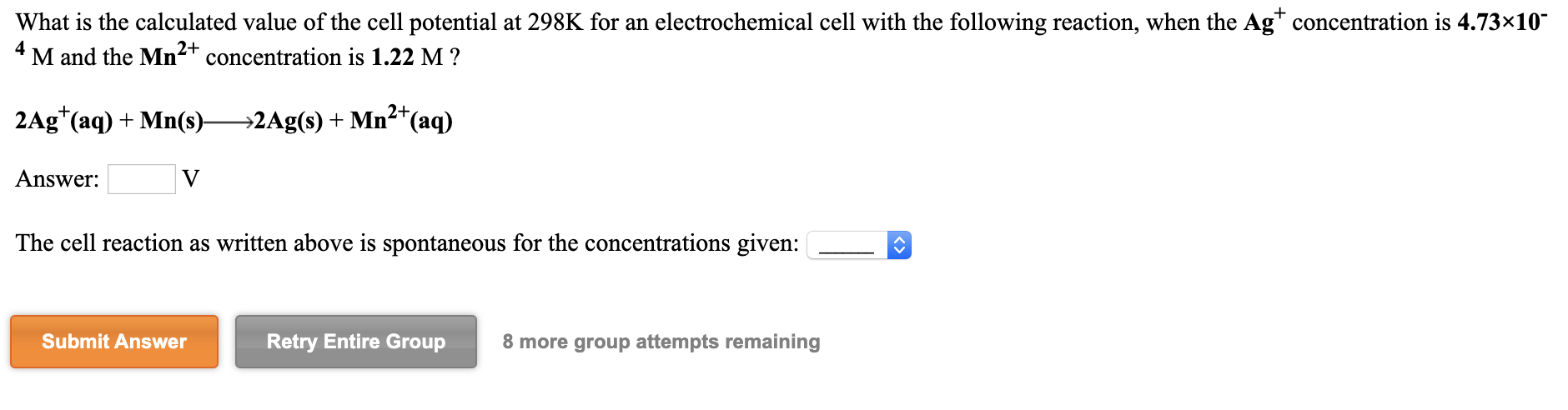 Solved What is the calculated value of the cell potential at | Chegg.com
