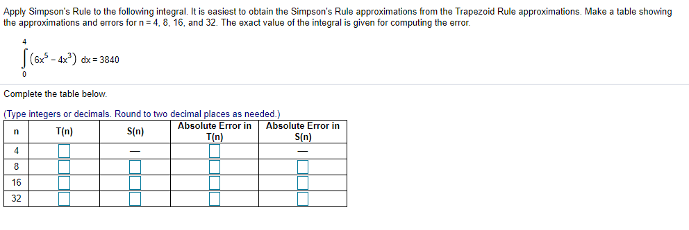 Solved Apply Simpson's Rule to the following integral. It is | Chegg.com