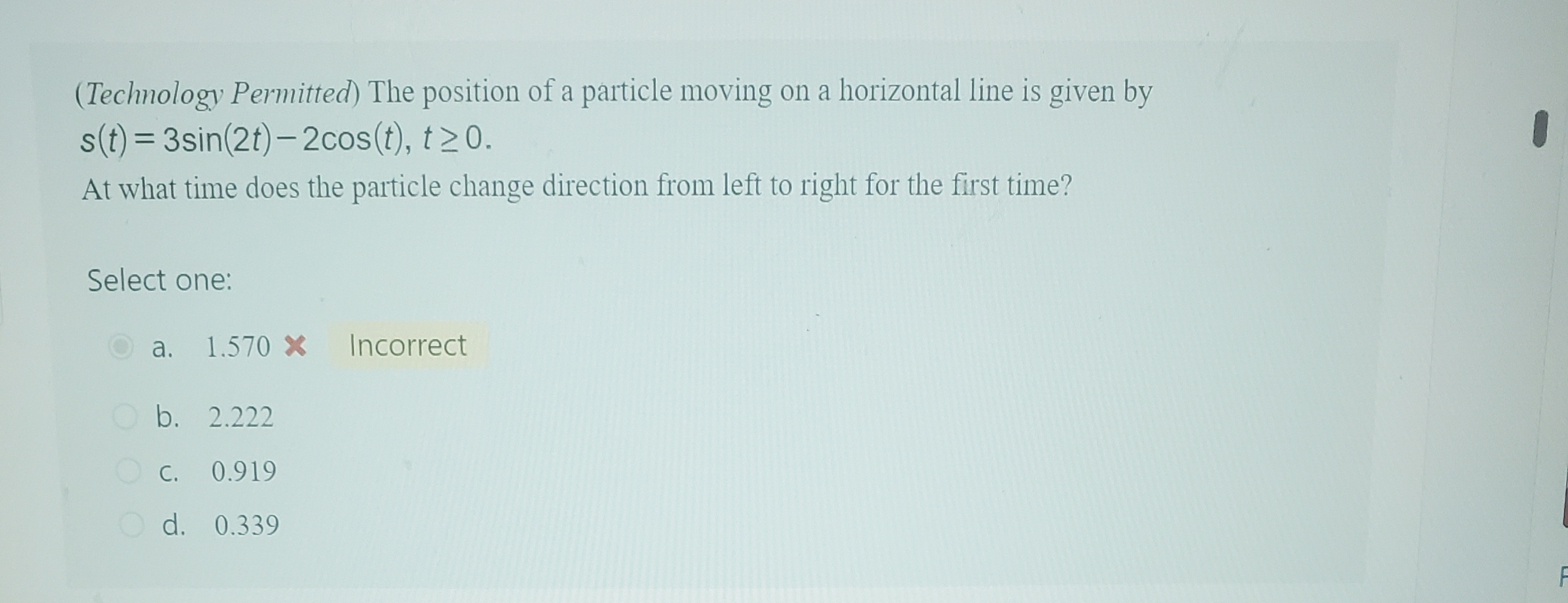 Solved (Technology Permitted) The position of a particle | Chegg.com