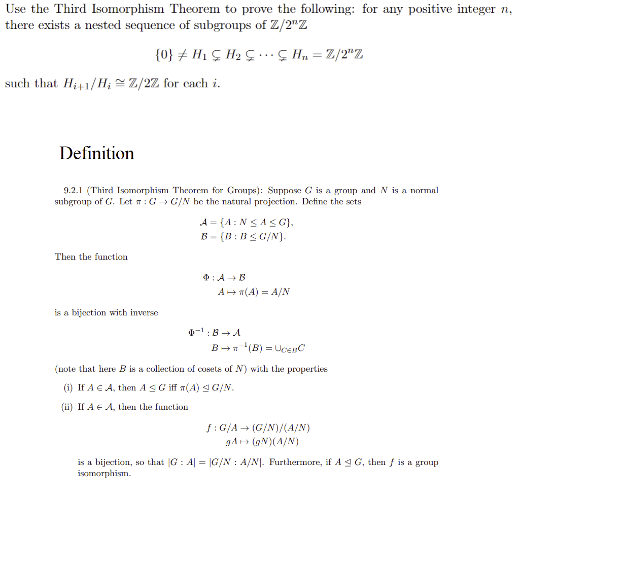 Solved Use the Third Isomorphism Theorem to prove the | Chegg.com