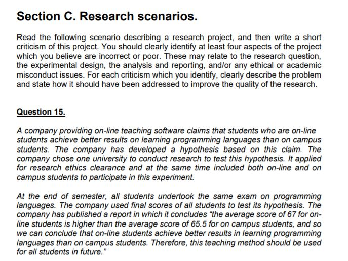 Solved Section C. Research scenarios. Read the following | Chegg.com