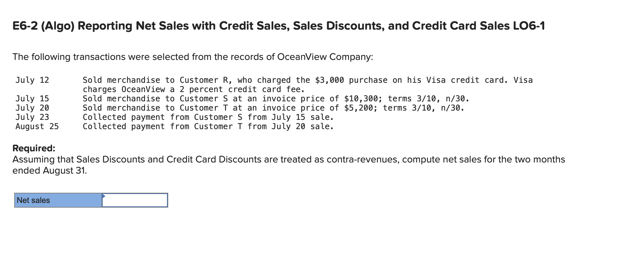 Solved E6-2 (Algo) Reporting Net Sales with Credit Sales, | Chegg.com