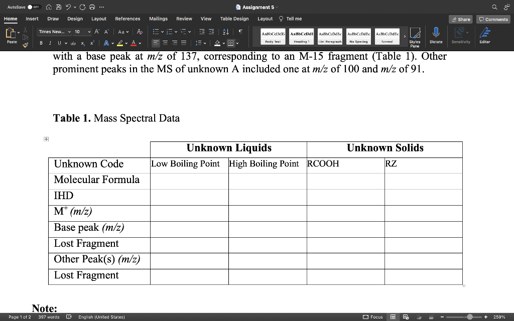 AutoSave OFF AAOO... Assignment 5 Home Insert Draw | Chegg.com