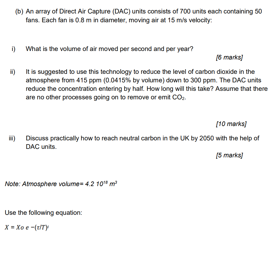 Solved (b) An array of Direct Air Capture (DAC) units | Chegg.com