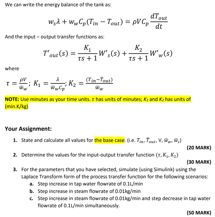 Solved Assumptions: 1. The water level in the tank is always | Chegg.com