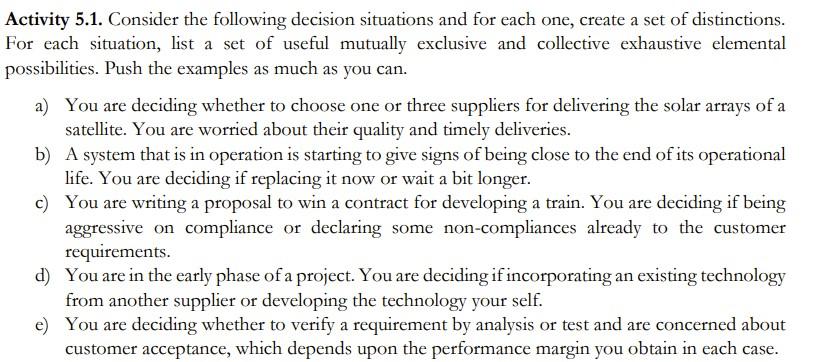 Activity 5.1. Consider the following decision | Chegg.com
