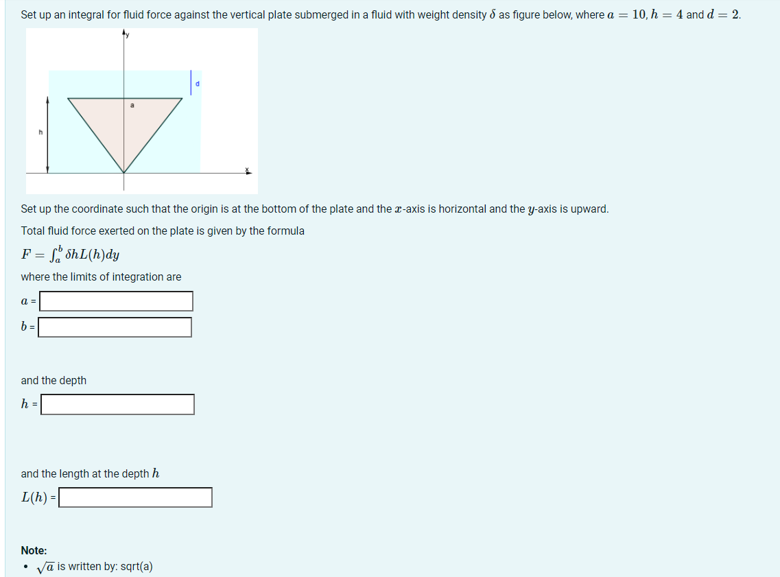 Solved set up an integral for fluid force against the | Chegg.com