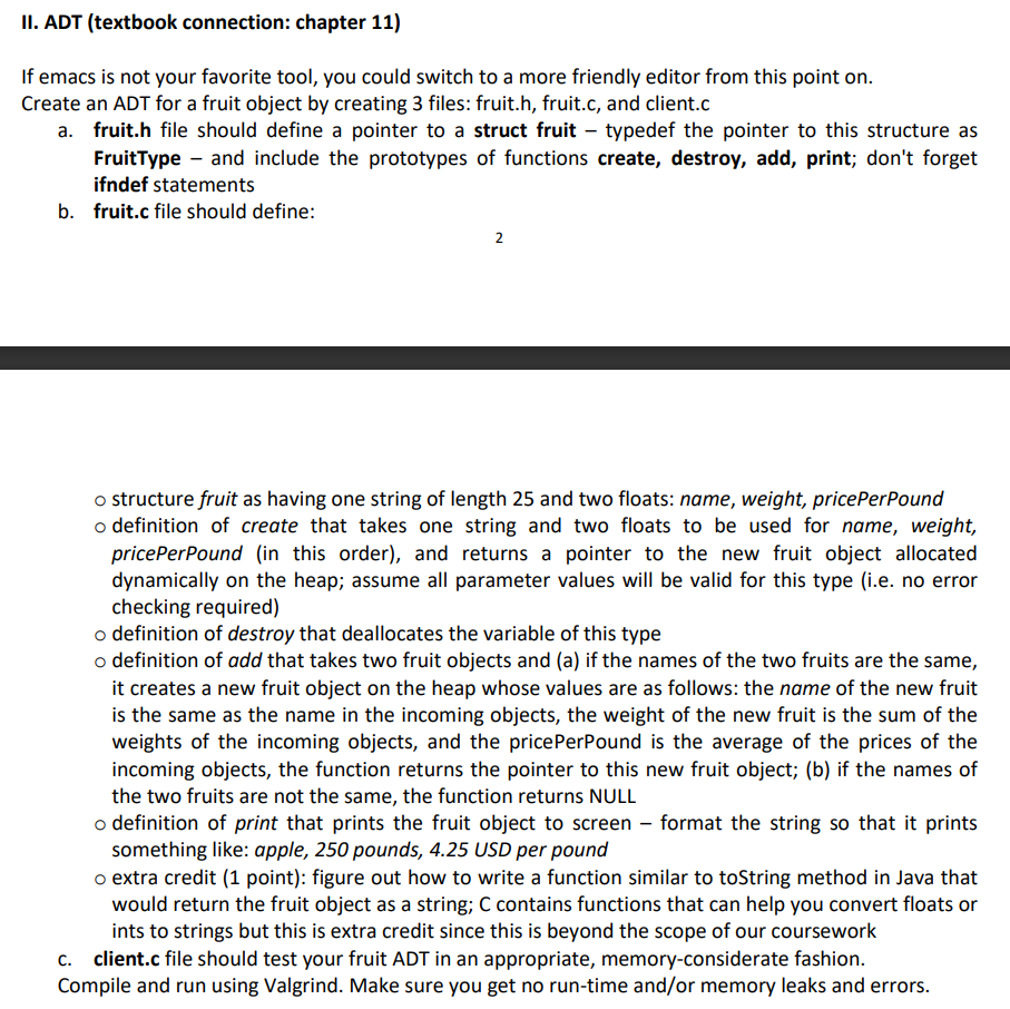 Solved II. ADT (textbook connection: chapter 11) If emacs is | Chegg.com