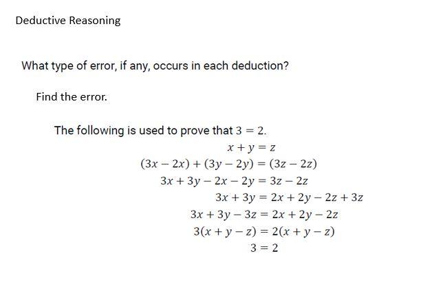 Solved Deductive Reasoning What type of error, if any, | Chegg.com