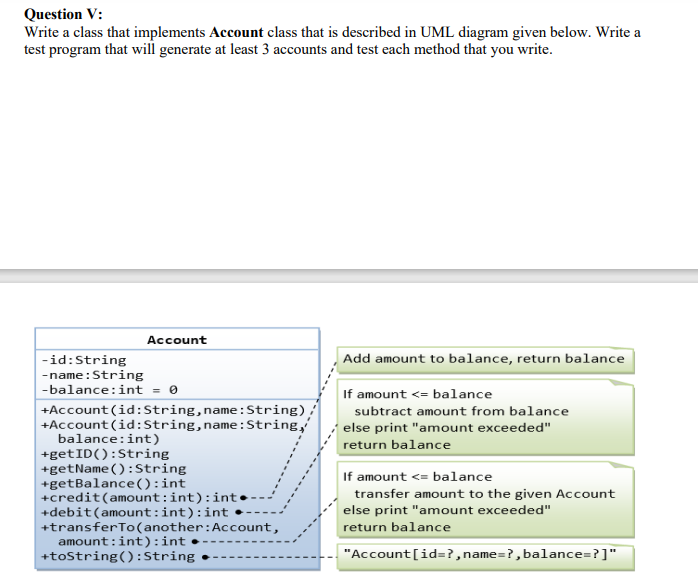 Solved Question V: Write a class that implements Account | Chegg.com